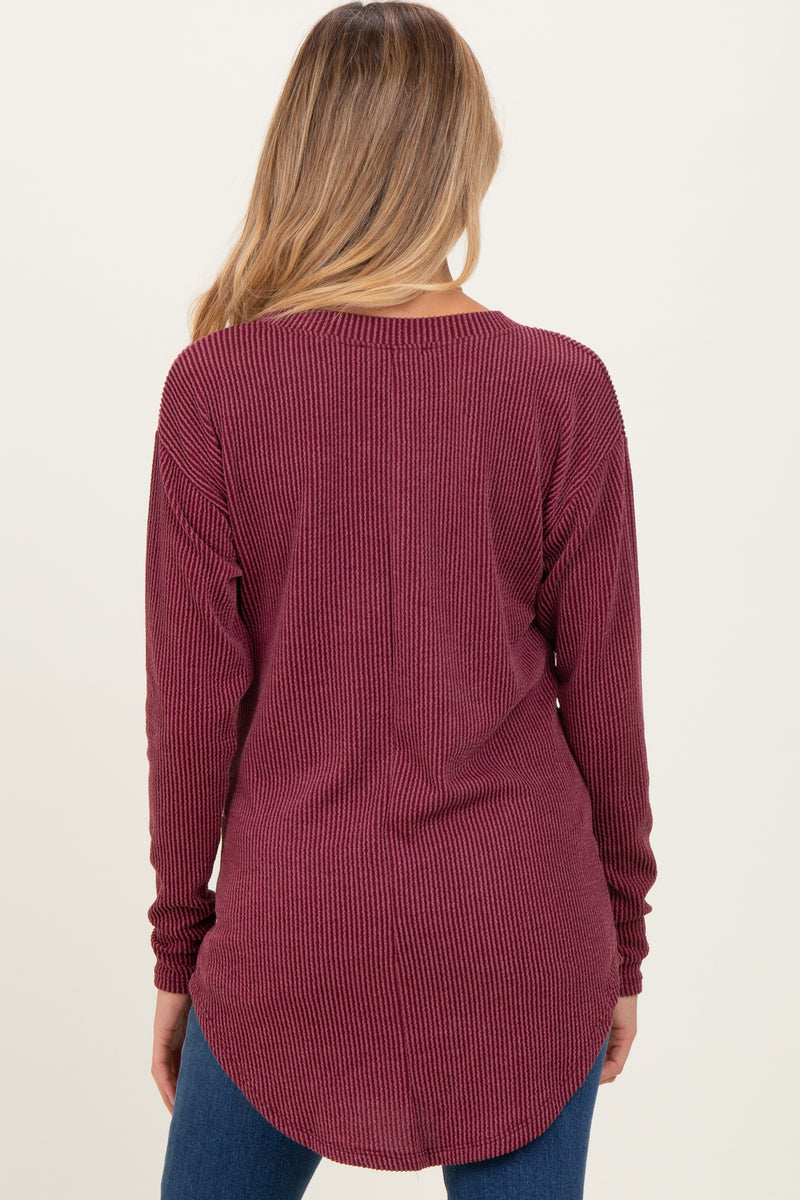 Burgundy Solid Ribbed Long Sleeve Maternity Tunic Top – PinkBlush