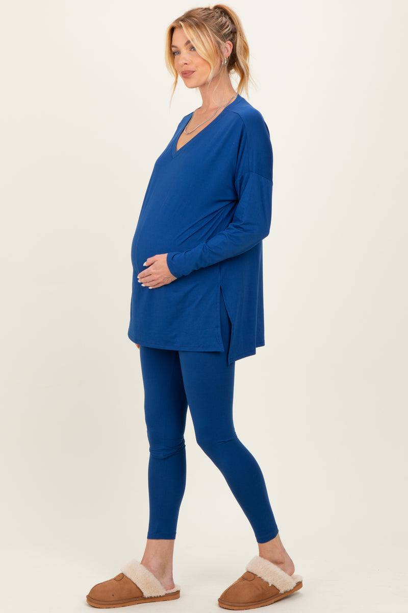 Navy Brushed Knit Maternity Oversized Top and Legging Set – PinkBlush