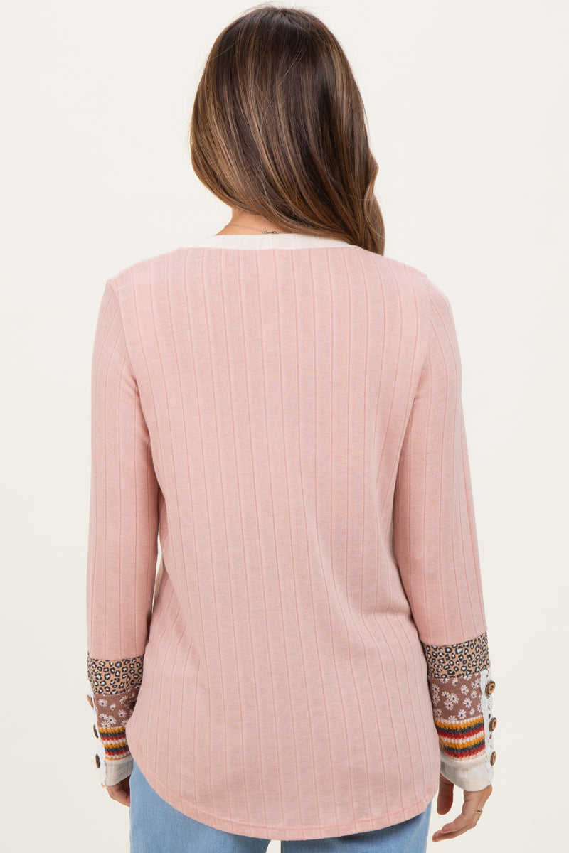 Light Pink Colorblock Print Detail Long Sleeve Maternity Top – PinkBlush