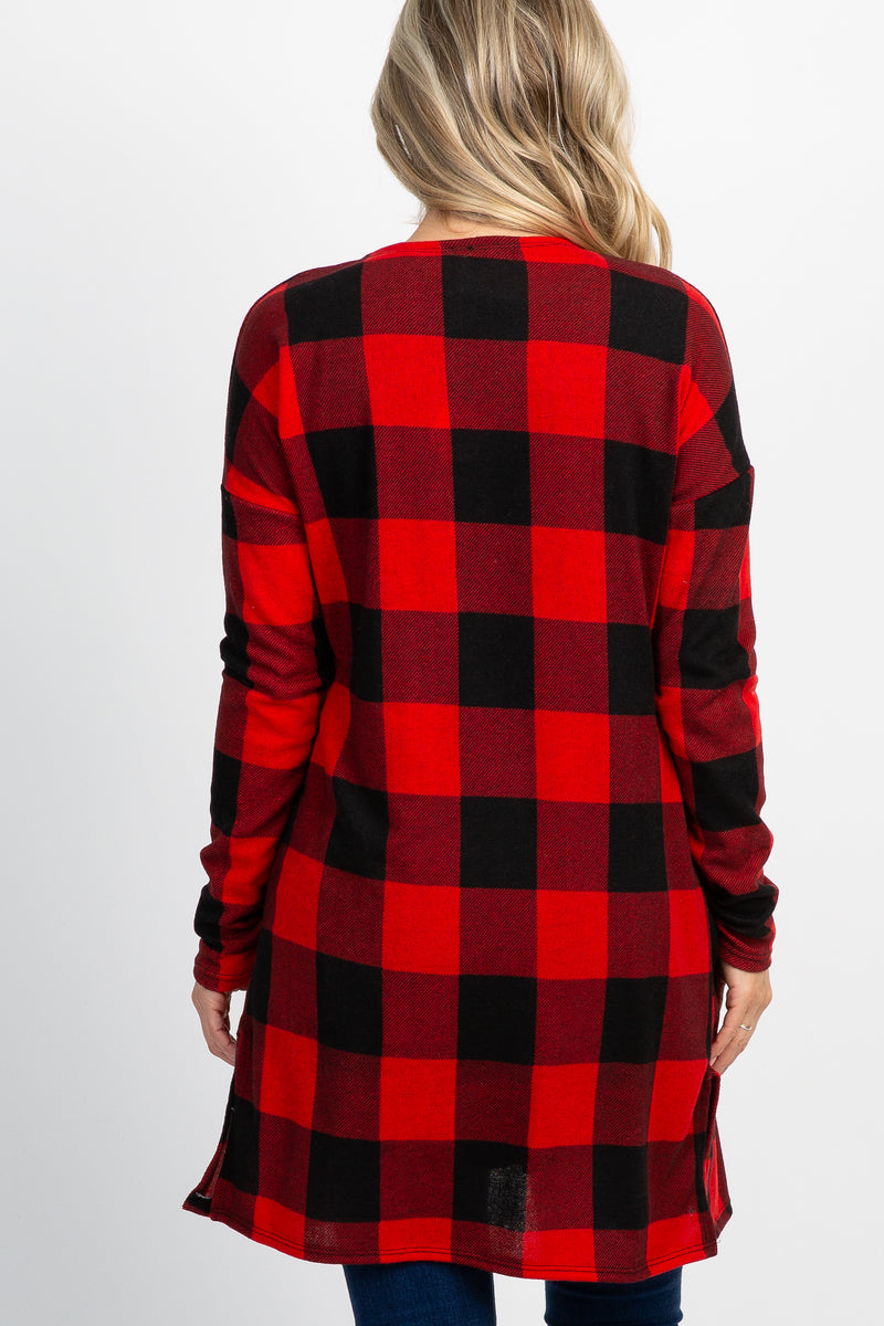 Red Plaid Long Sleeve Maternity Cardigan – PinkBlush