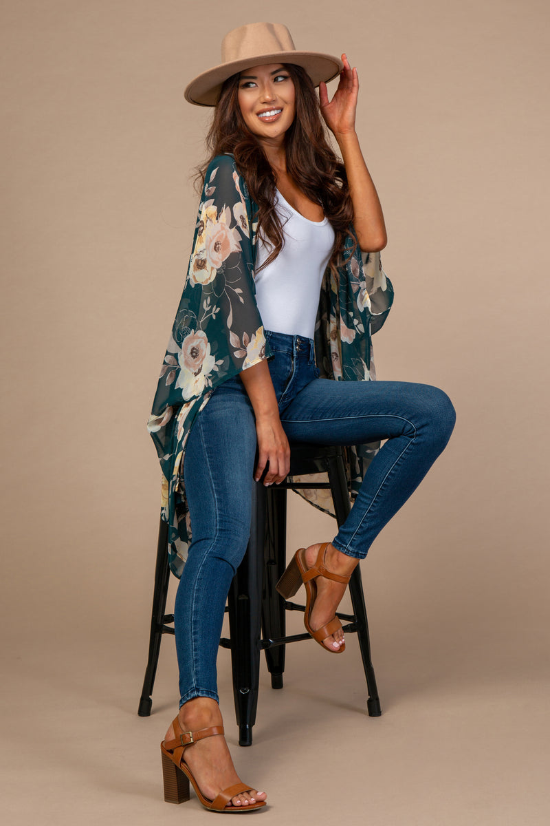 Forest Green Floral Sheer Cover Up – PinkBlush