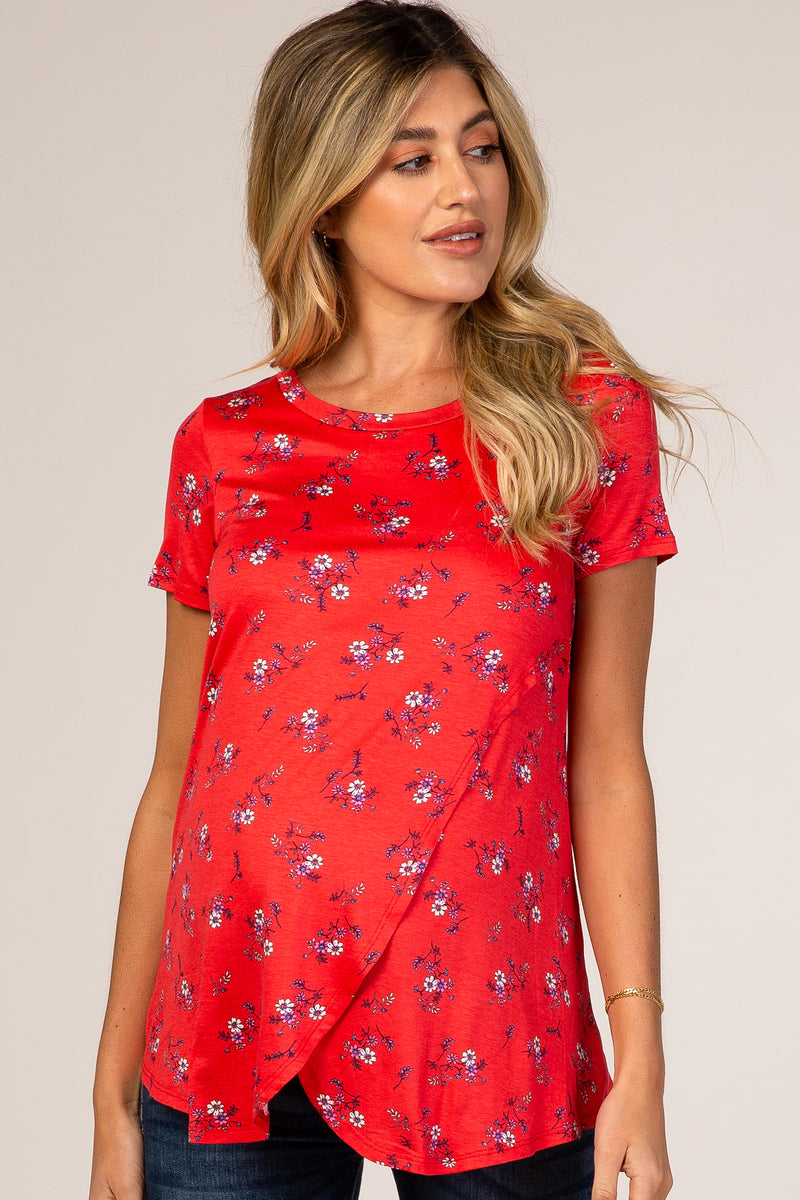 Red Floral Draped Maternity/Nursing Top– PinkBlush