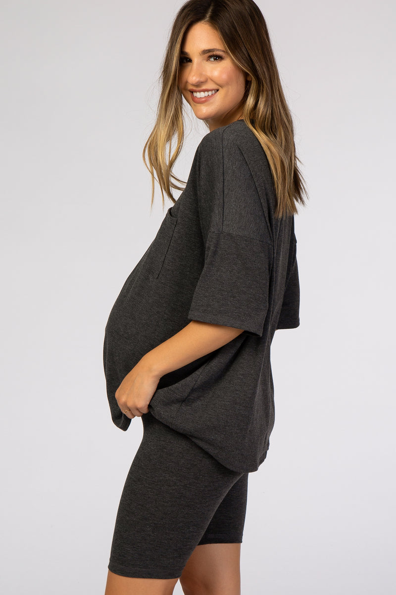 Charcoal Biker Short Maternity Sleep Set – PinkBlush