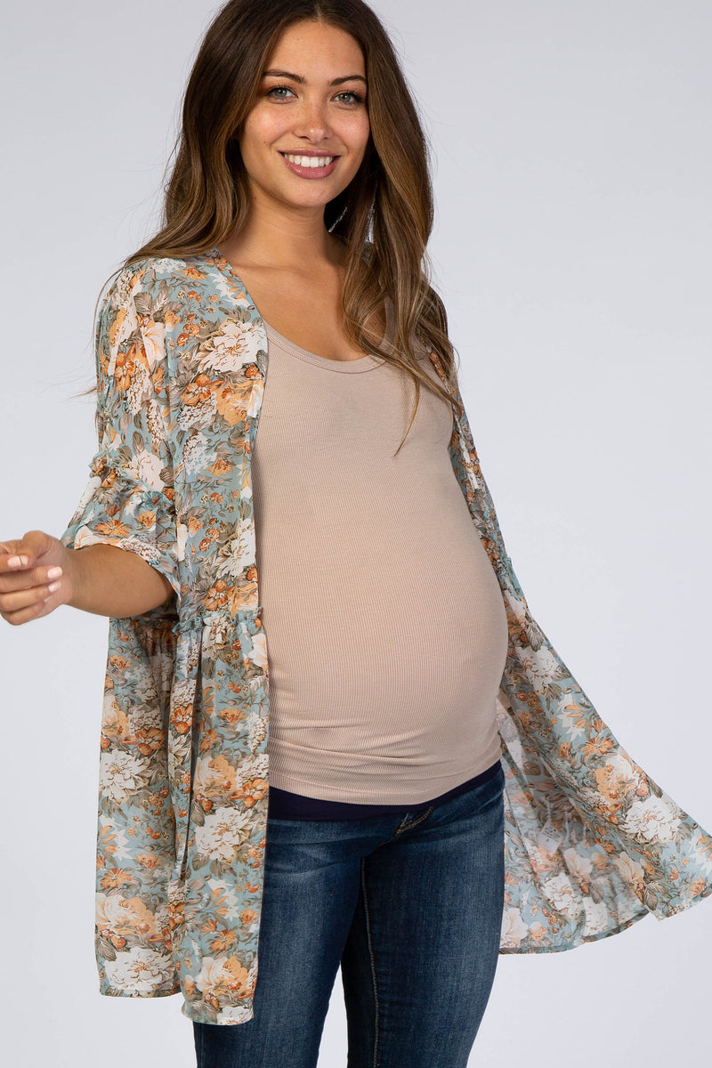 Mint Green Floral Ruffle Hem Maternity Cover Up – PinkBlush