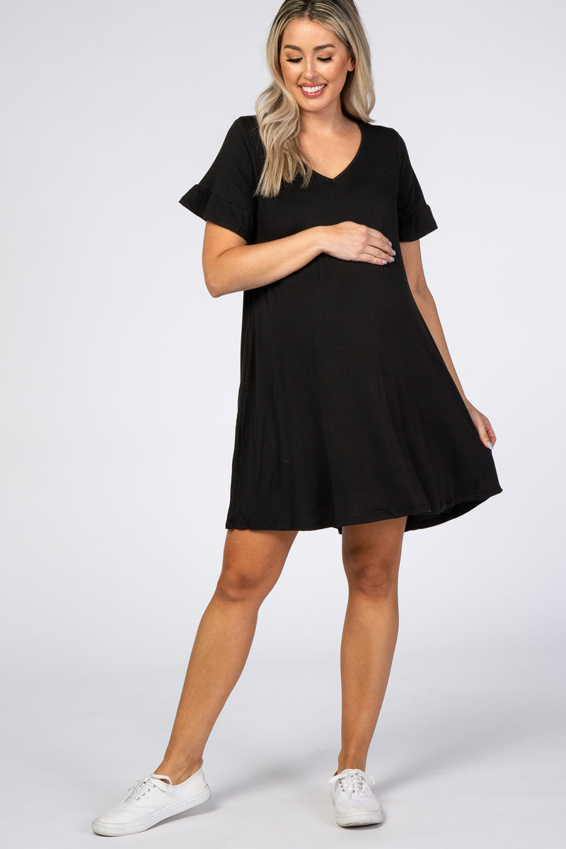 Black Ruffle Sleeve Swing Maternity Dress – PinkBlush