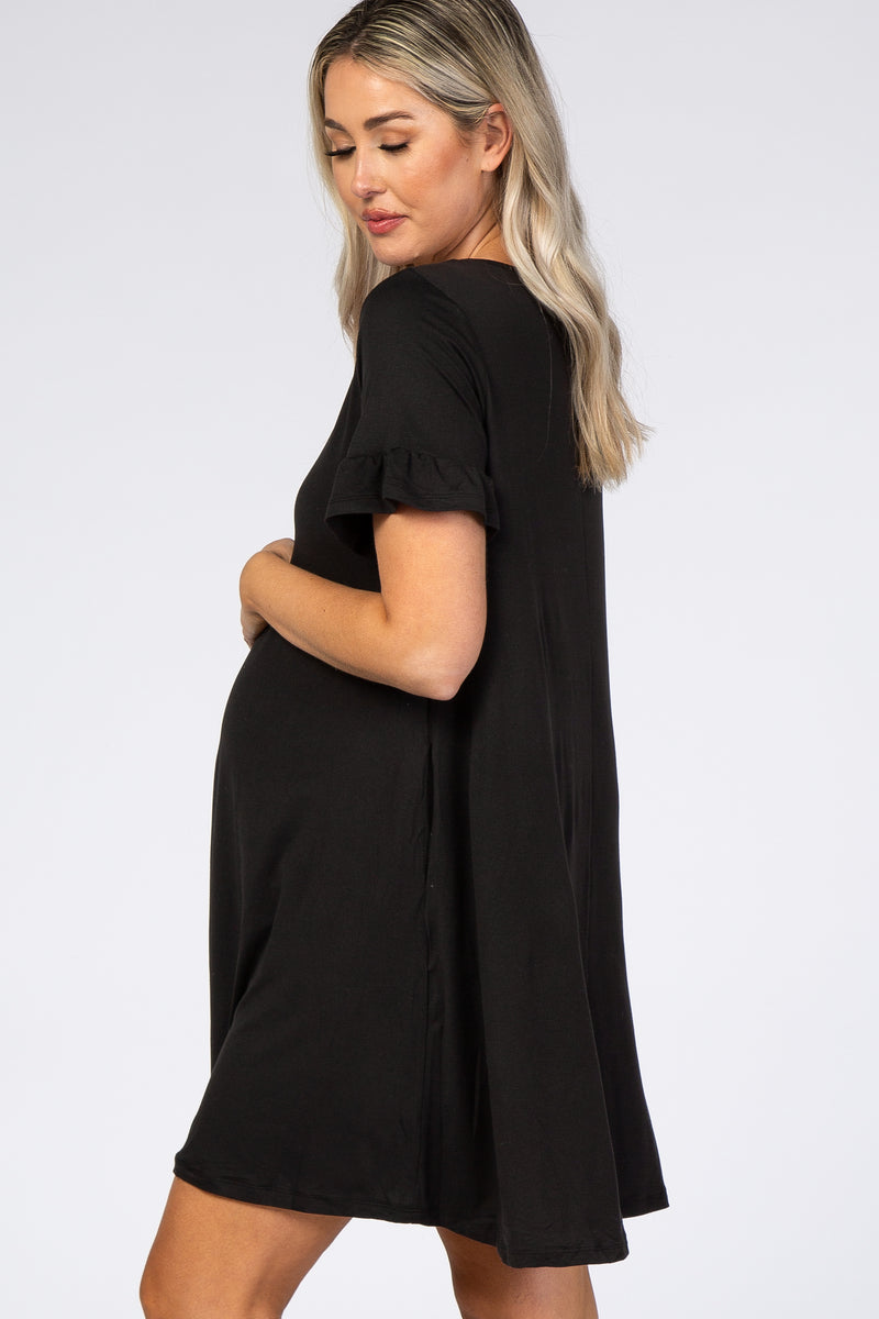 Black Ruffle Sleeve Swing Maternity Dress – PinkBlush