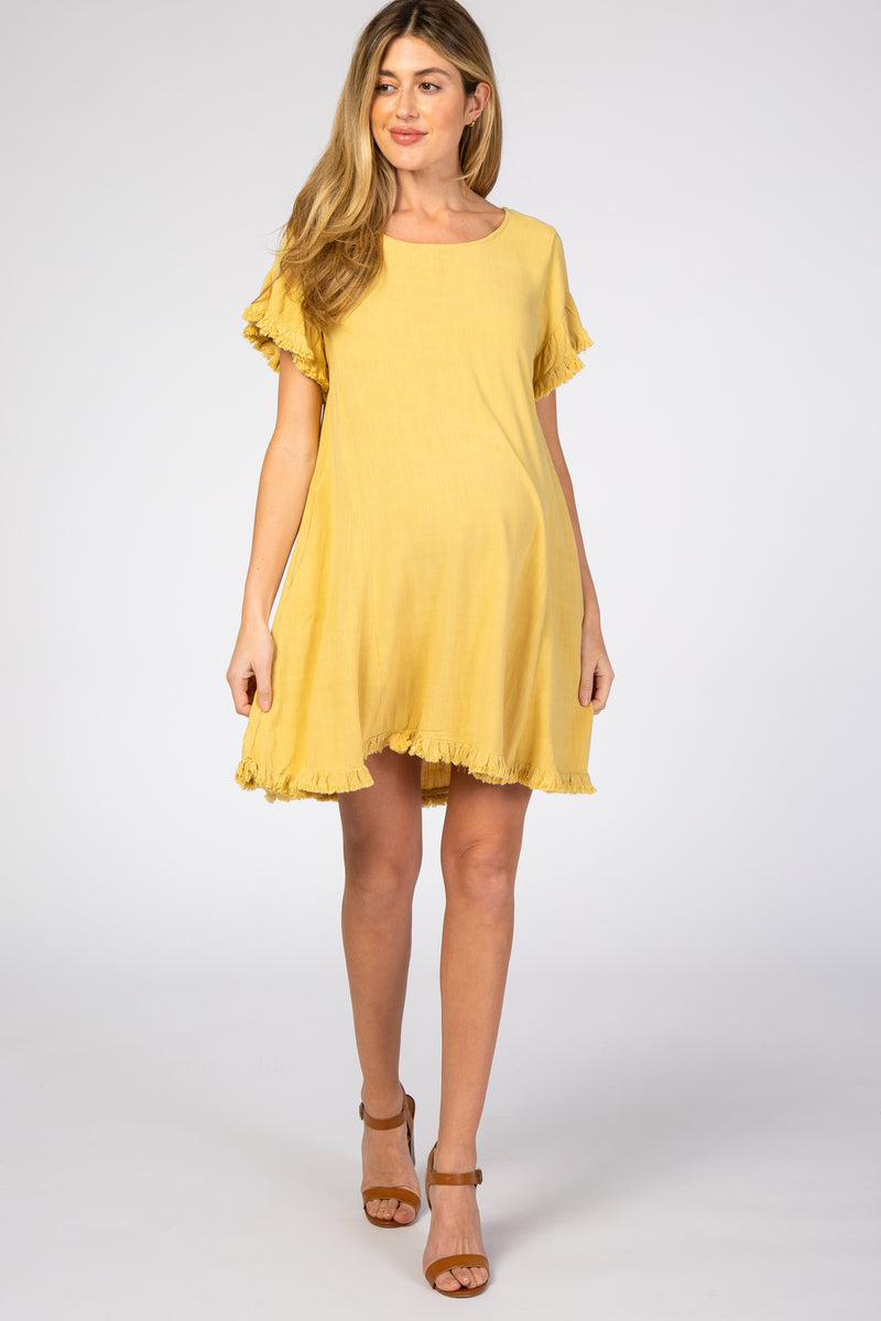 Yellow Fringe Linen Maternity Dress– PinkBlush