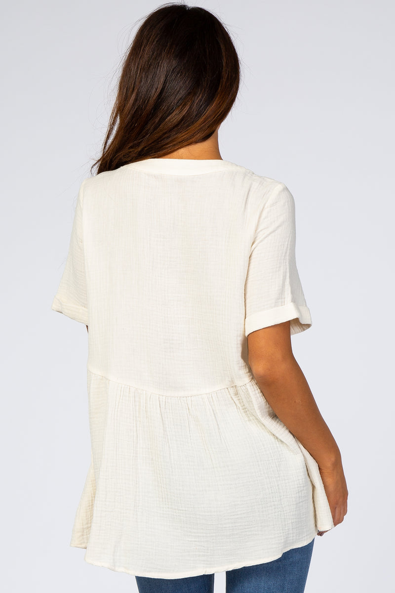 Ivory Soft Linen Button Front Top – PinkBlush
