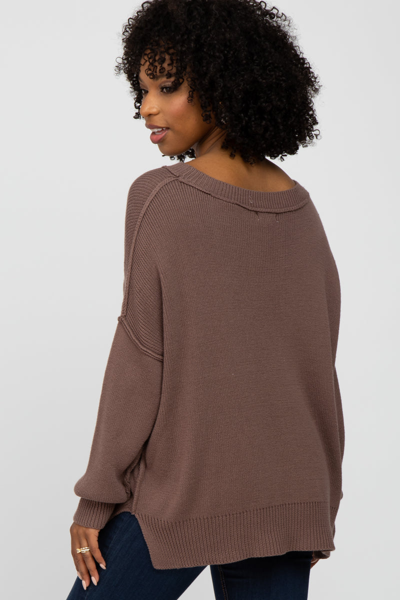 Brown Exposed Seam Side Slit Sweater – PinkBlush