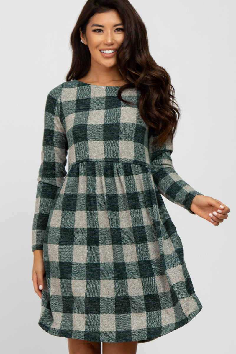 Forest Green Plaid Knit Dress– PinkBlush