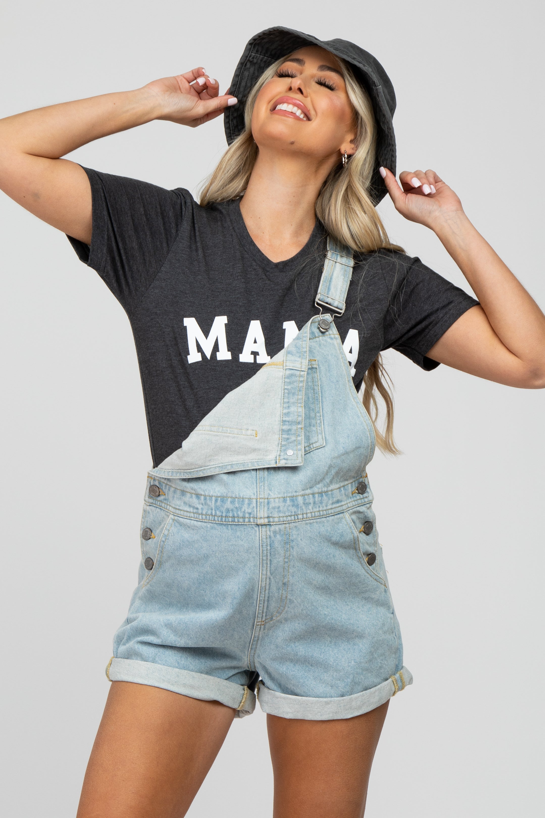 Light Blue Maternity Denim Short Overalls – PinkBlush