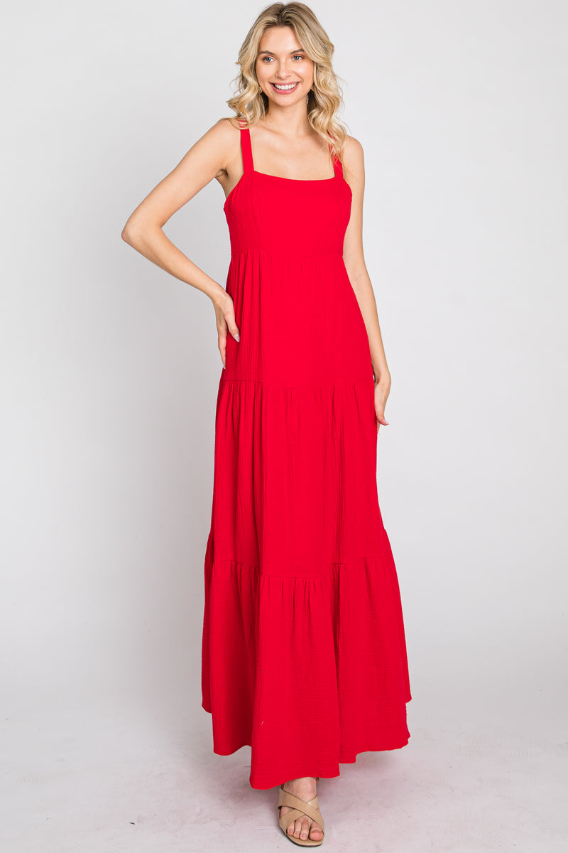 Red Sleeveless Ruffle Tiered Maxi Dress – PinkBlush