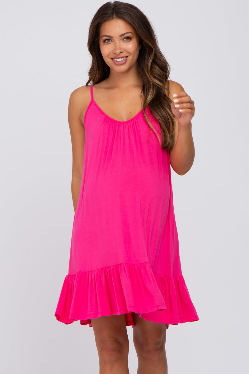 Fuchsia Ruffle Hem Maternity Swing Dress – PinkBlush