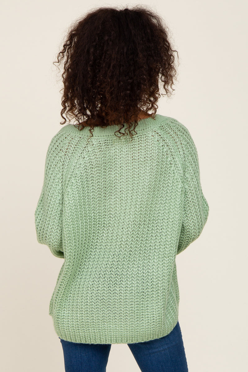 Mint Green Open Knit Button Front Sweater – PinkBlush