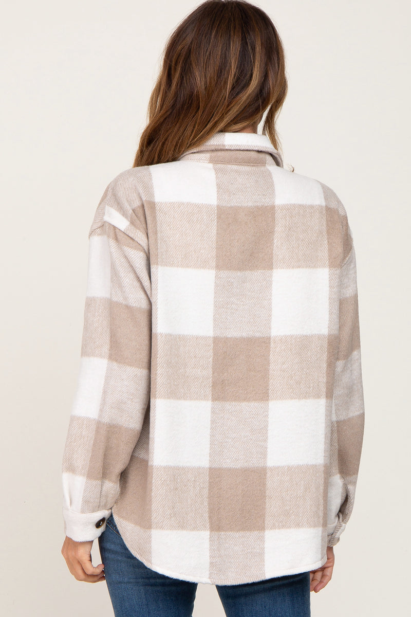 Beige Plaid Knit Shirt Jacket – PinkBlush