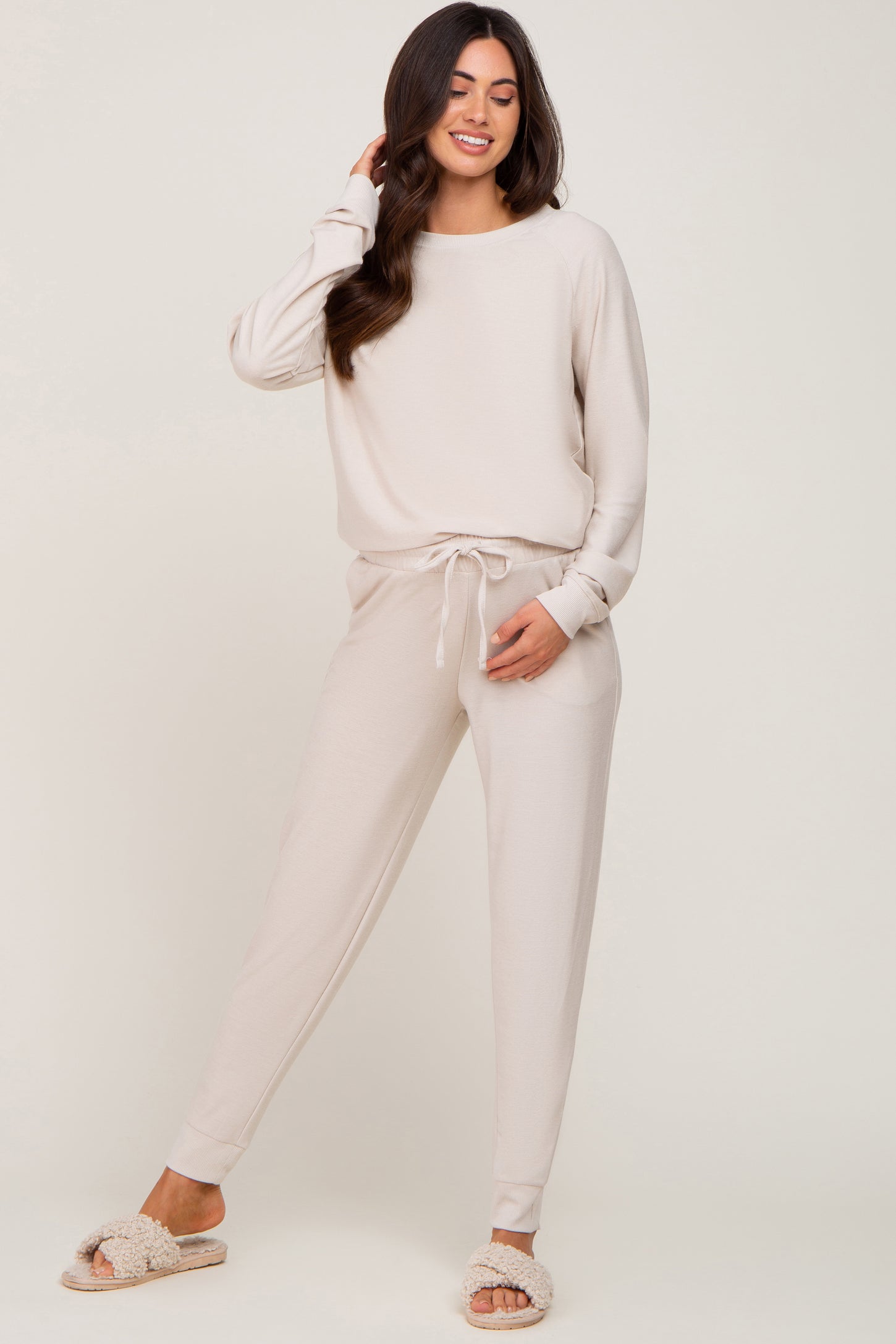 Beige Soft Knit Long Sleeve Maternity Set– PinkBlush