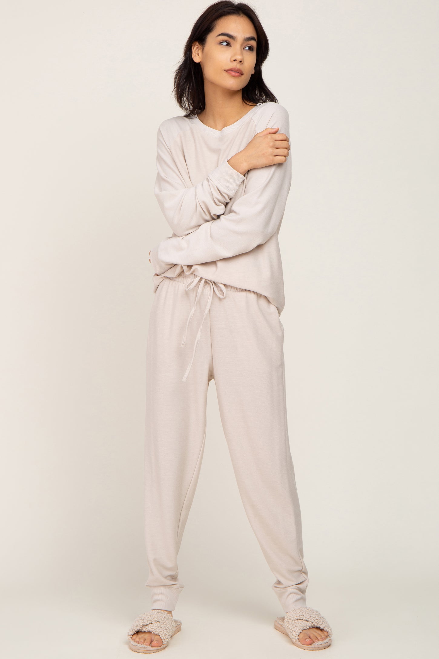 Beige Soft Knit Long Sleeve Maternity Set– PinkBlush