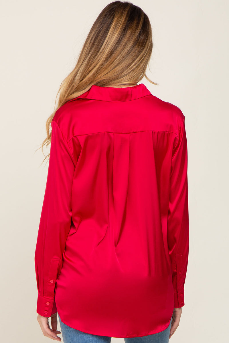 Red Satin Button Down Long Sleeve Maternity Top – PinkBlush