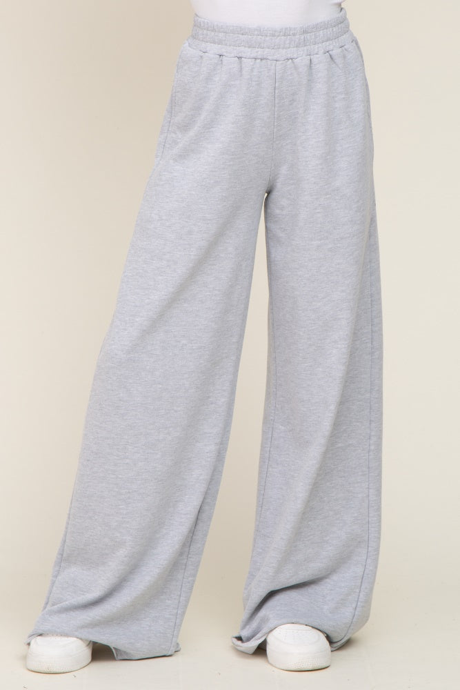 Heather Grey Wide Leg Fray Hem Sweatpants – PinkBlush