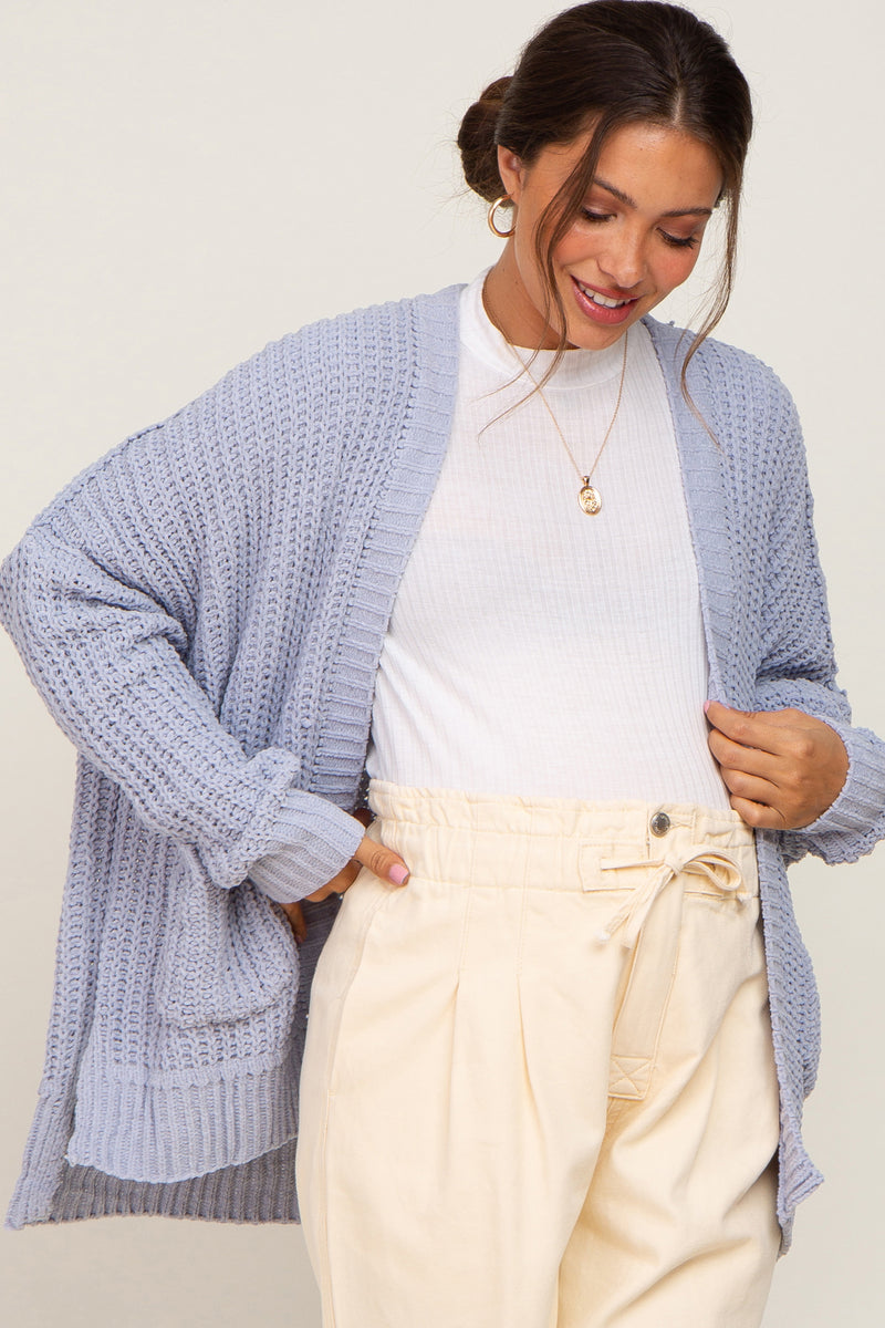 Light Blue Chunky Knit Oversized Maternity Cardigan– PinkBlush