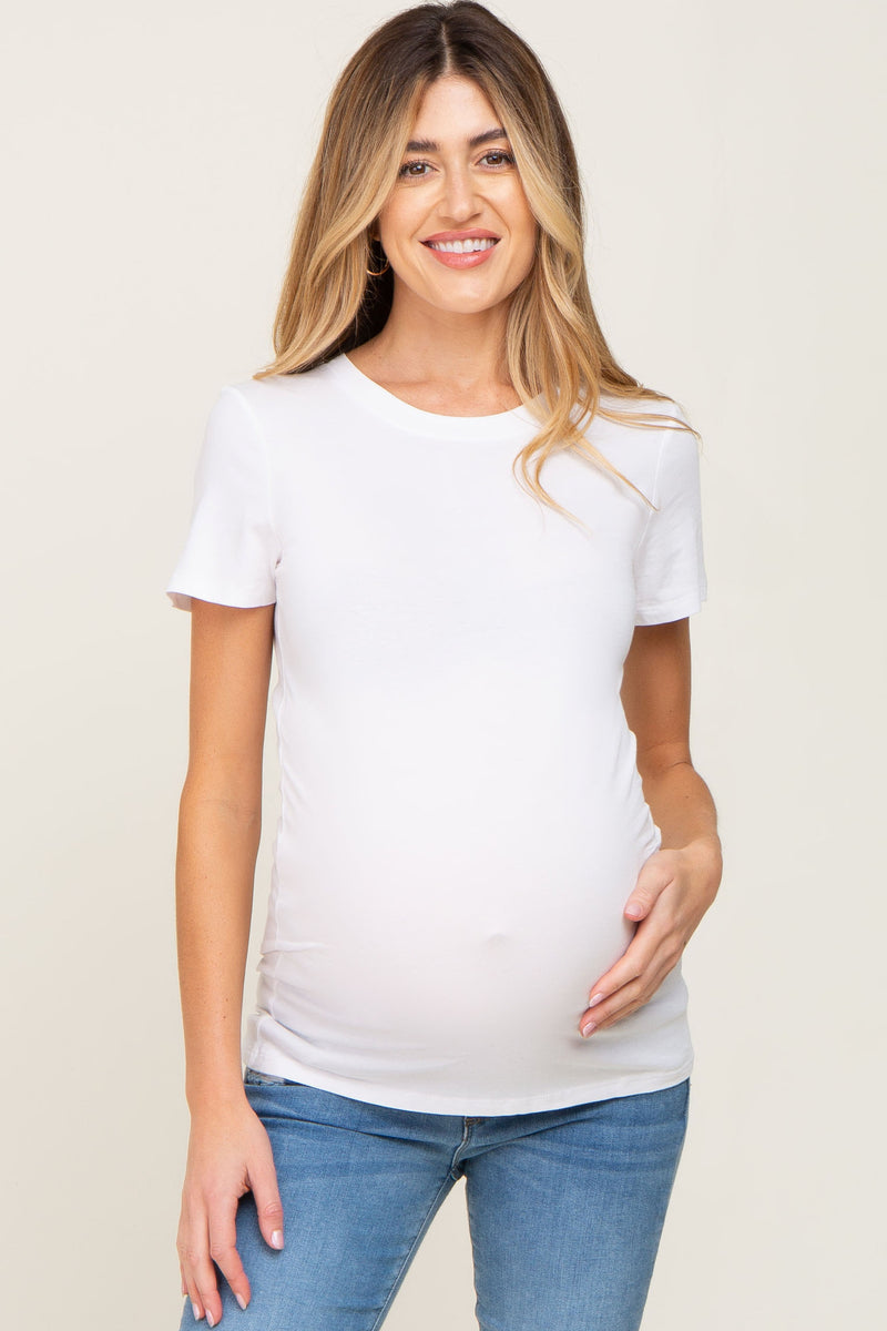 White Basic Crew Neck Maternity Tee – PinkBlush