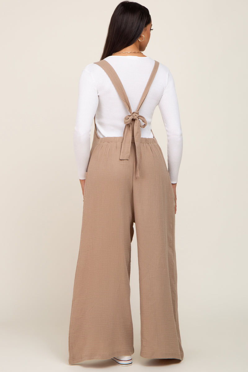 Beige Wide Leg Tie Back Overalls – PinkBlush