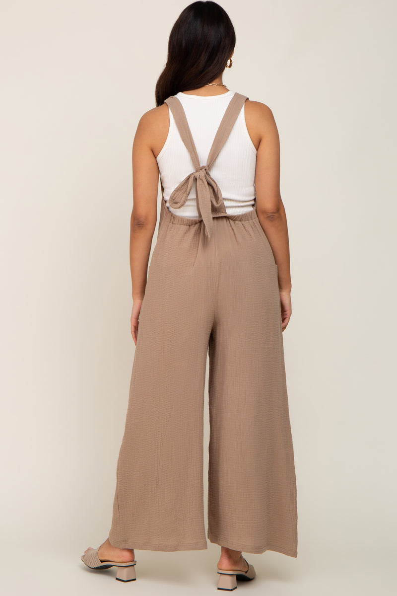 Beige Wide Leg Tie Back Maternity Overalls – PinkBlush