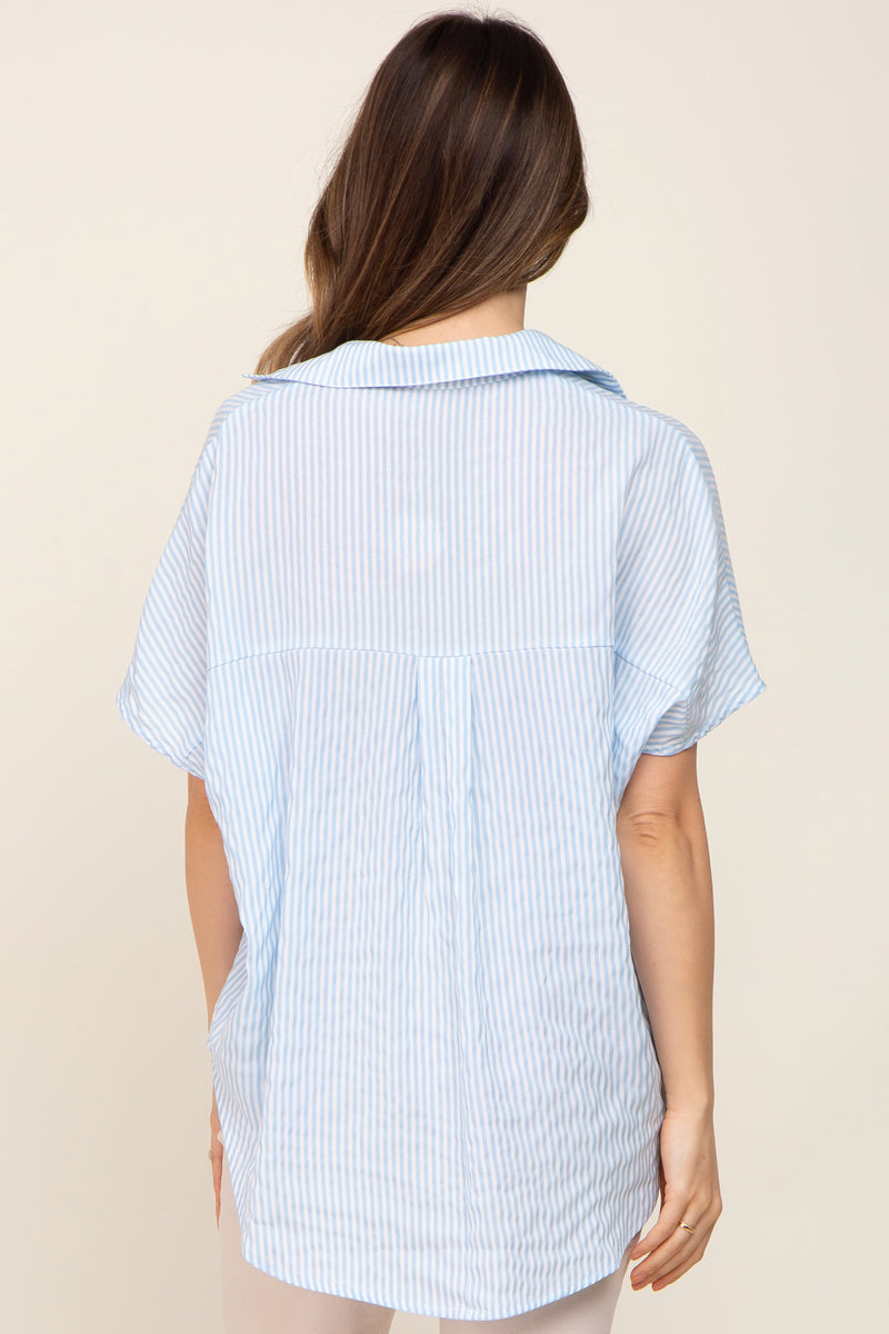 Light Blue Collared Short Sleeve Maternity Top – PinkBlush