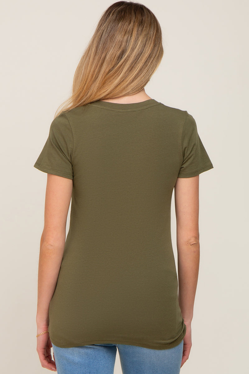 Olive Basic Crew Neck Maternity Tee – PinkBlush