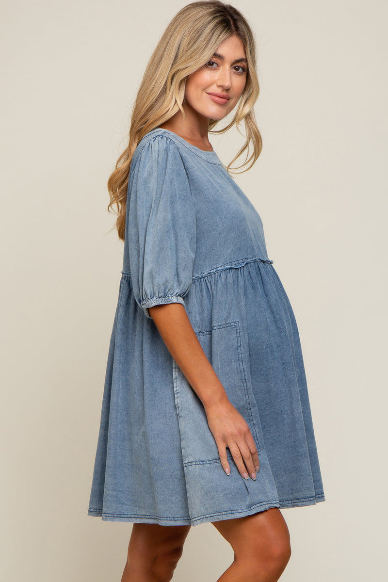 Blue Faded Denim Chambray Maternity Mini Dress – PinkBlush