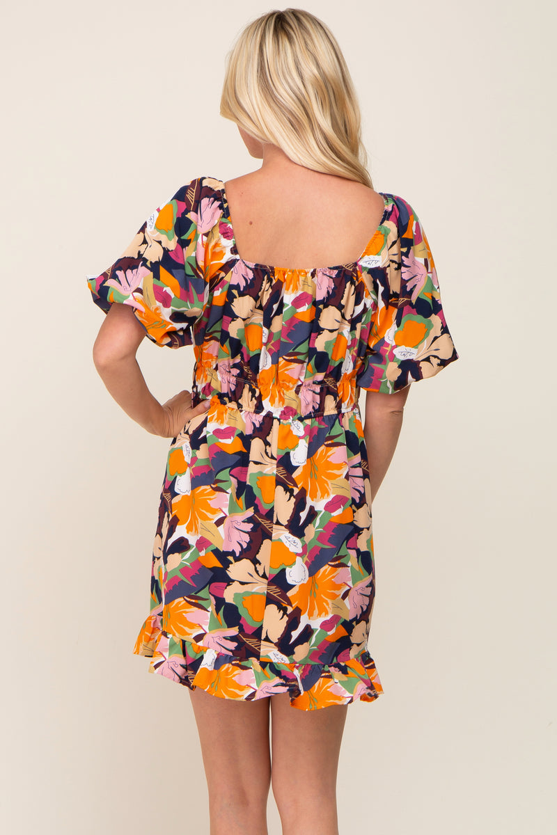 Multicolor Floral Pint Puff Sleeve Dress – PinkBlush