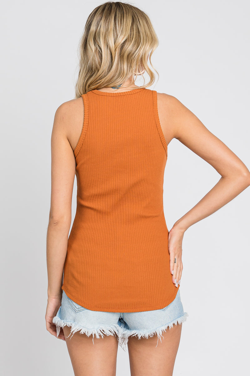 Camel Ribbed Basic Tank Top – PinkBlush