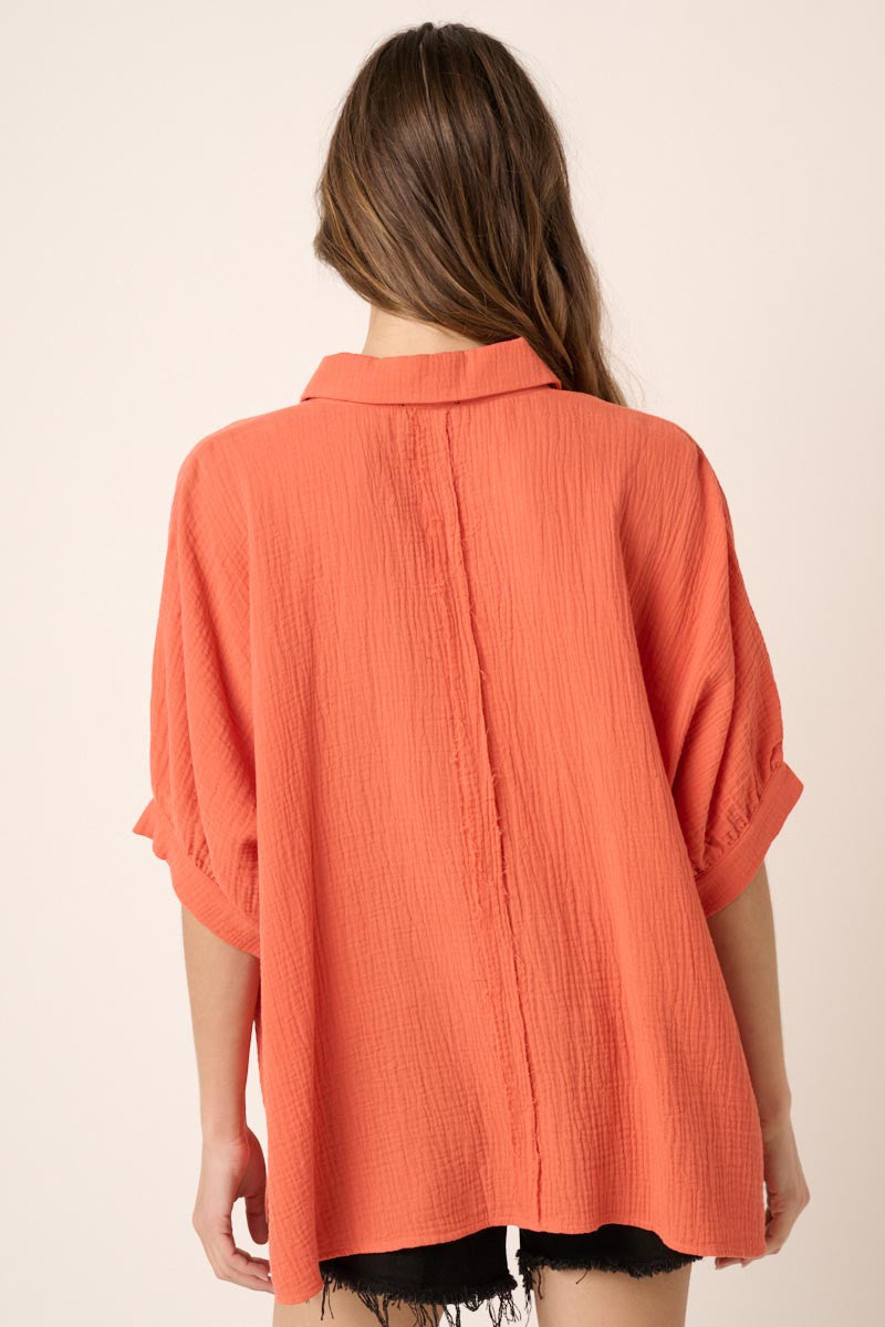 Orange Button Down Collared Top – PinkBlush