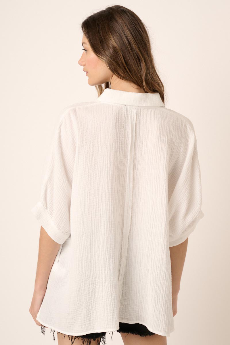 White Button Down Collared Top – PinkBlush