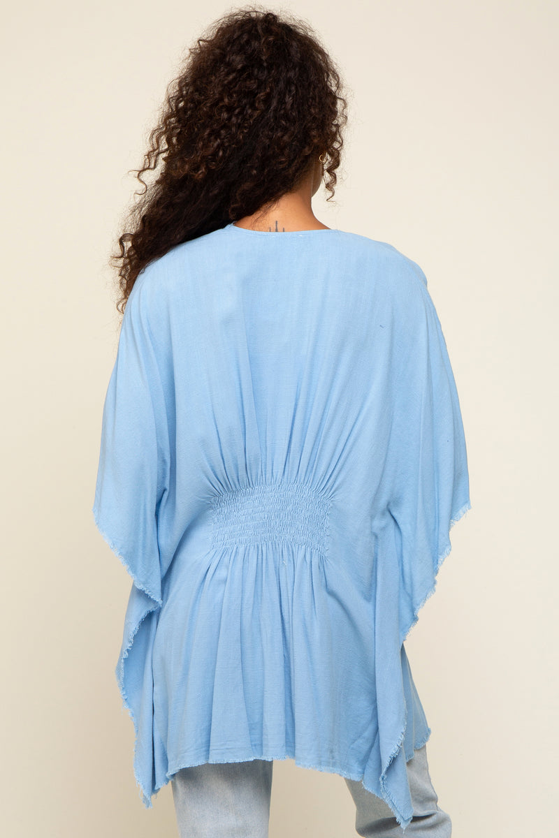 Light Blue Fringe Dolman Sleeve Cover Up – PinkBlush