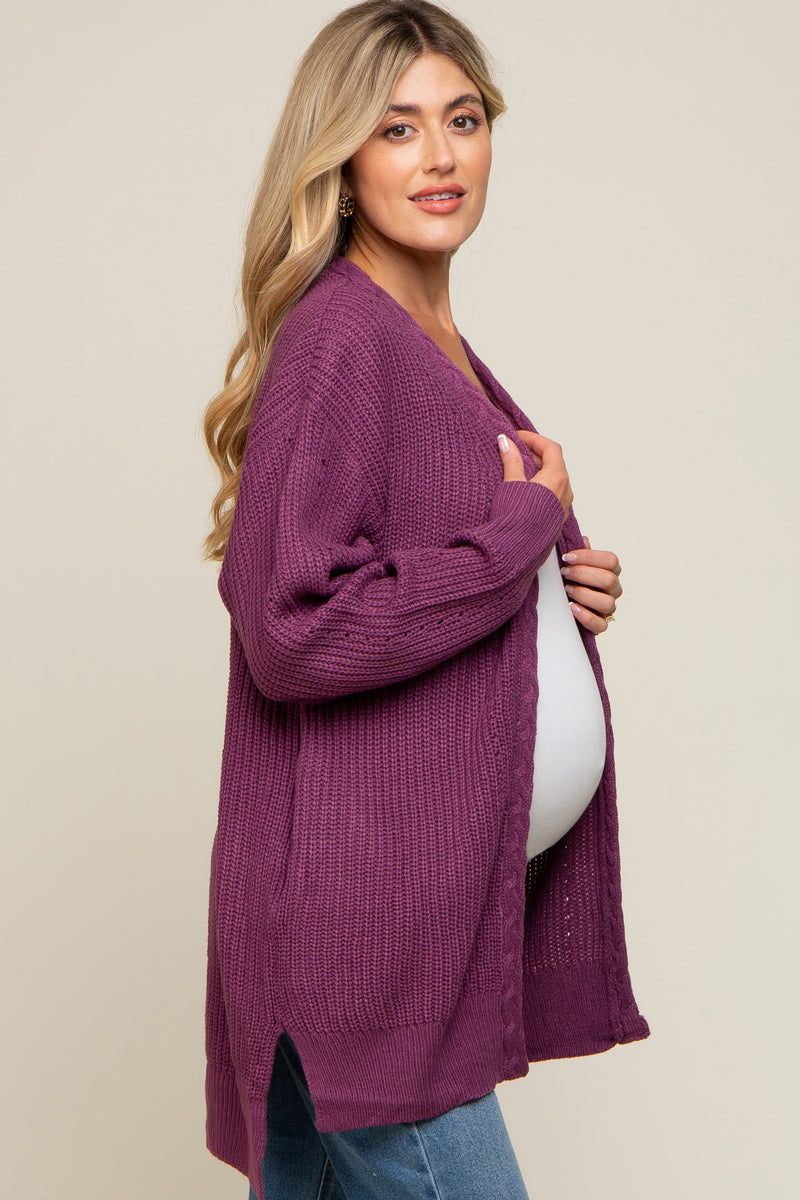 Plum Cable Knit Accent Maternity Cardigan– PinkBlush