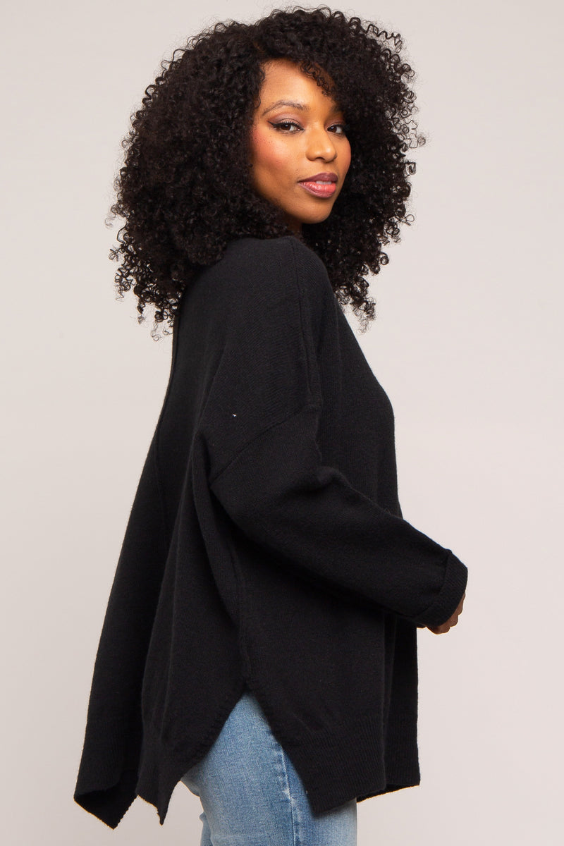 Black Dolman Sleeve Side Slit Sweater – PinkBlush