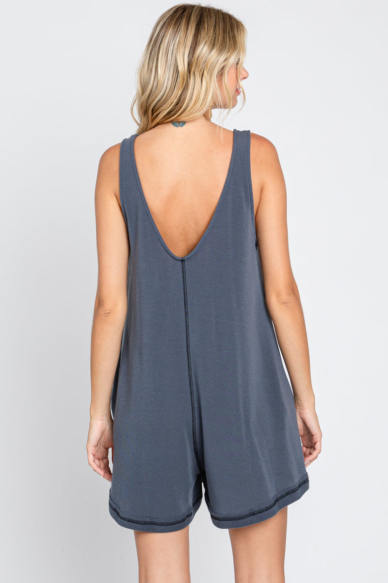 Grey Rounded V-Neck Sleeveless Romper – PinkBlush