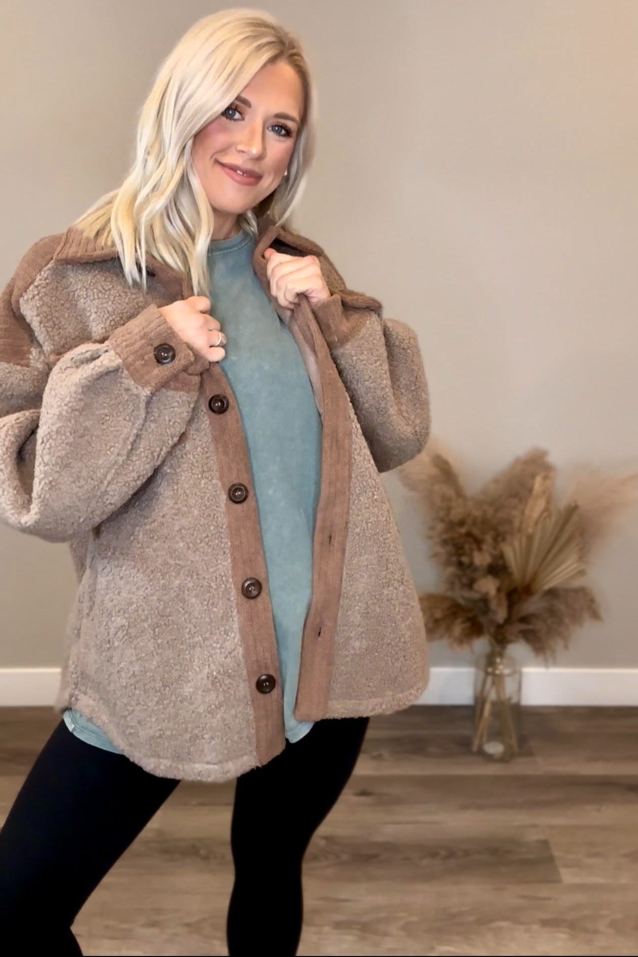 Mocha Colorblock Fleece Maternity Shirt Jacket– PinkBlush