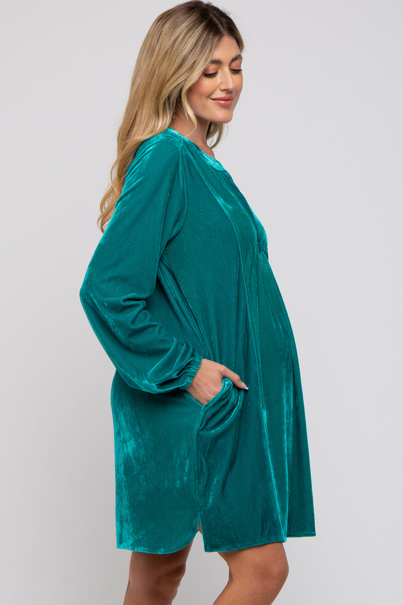 Emerald V-Neck Velvet Maternity Dress – PinkBlush