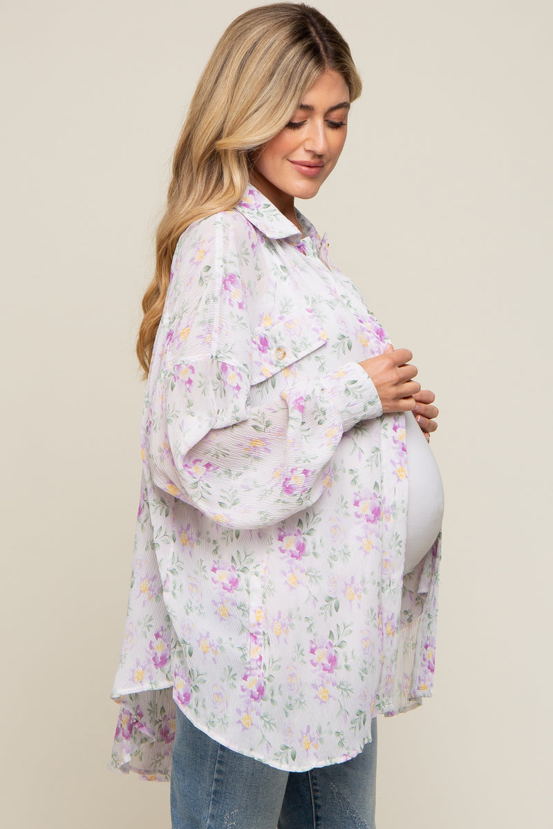 Lavender Pleated Floral Oversized Maternity Blouse – PinkBlush