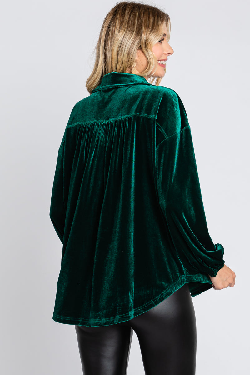 Hunter Green Velvet Button Fron Collared Blouse – PinkBlush