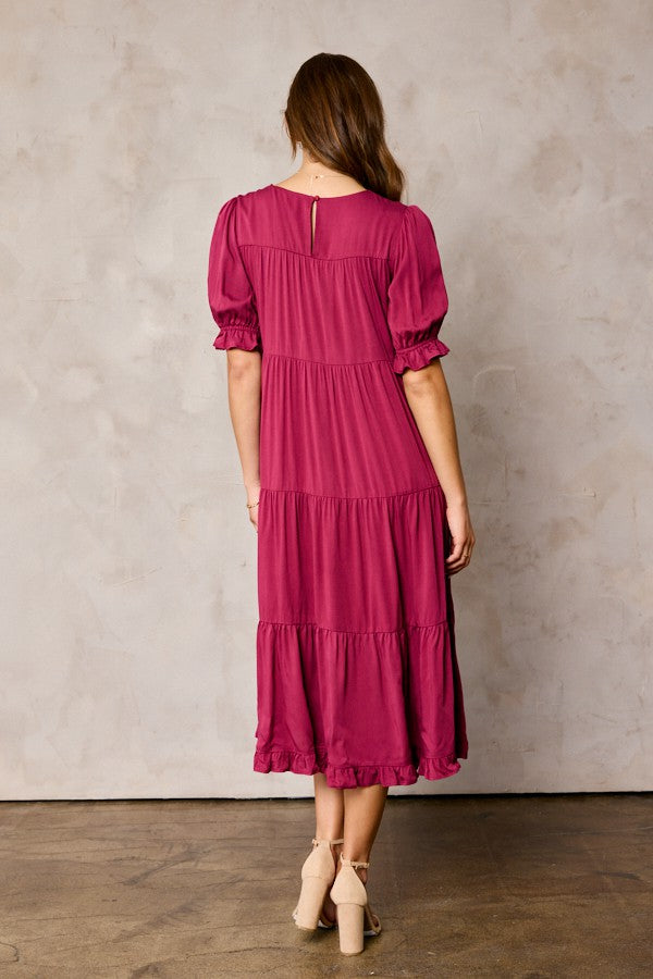 Red Tiered Ruffle Hem Midi Dress– PinkBlush