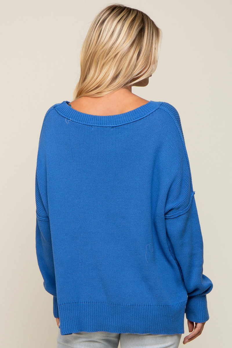 Royal Blue Exposed Seam Side Slit Sweater – PinkBlush