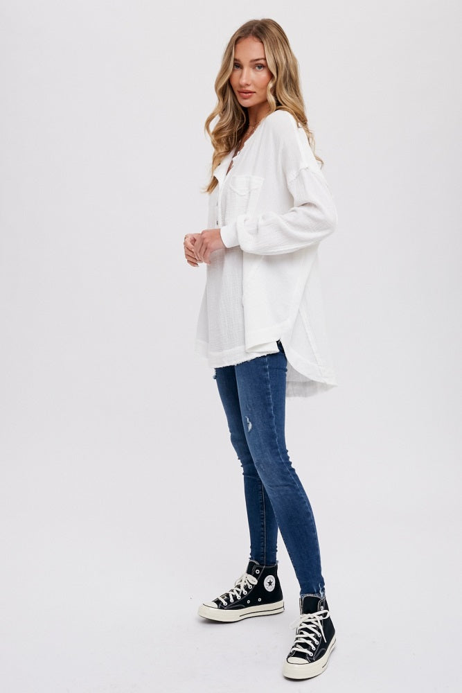 Ivory Lightweight Button Front Tunic Top – PinkBlush