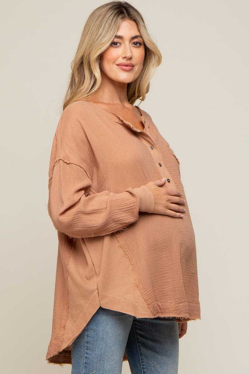 Mocha Lightweight Button Front Maternity Tunic – PinkBlush
