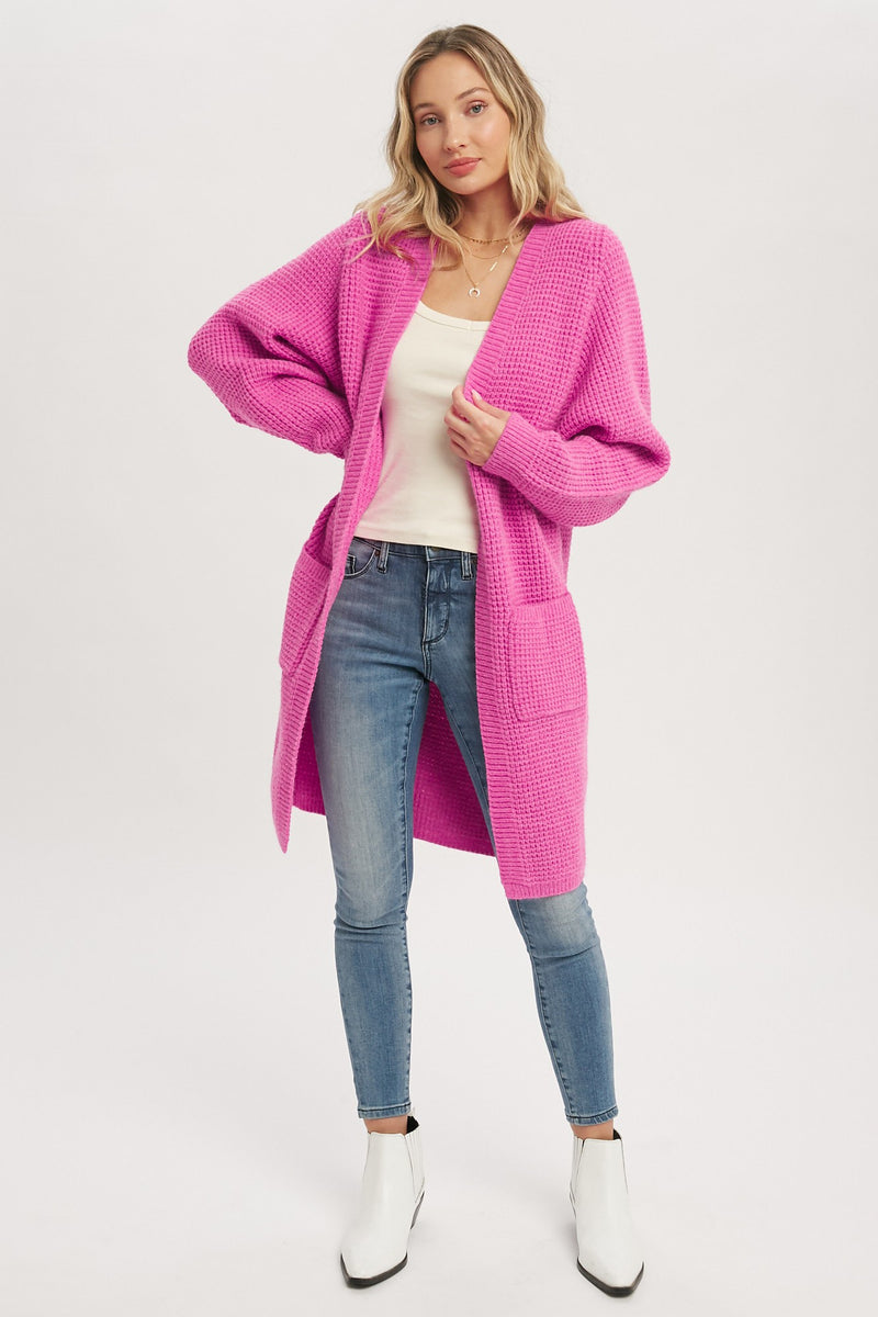 Fuchsia Chunky Waffle Knit Cardigan – PinkBlush