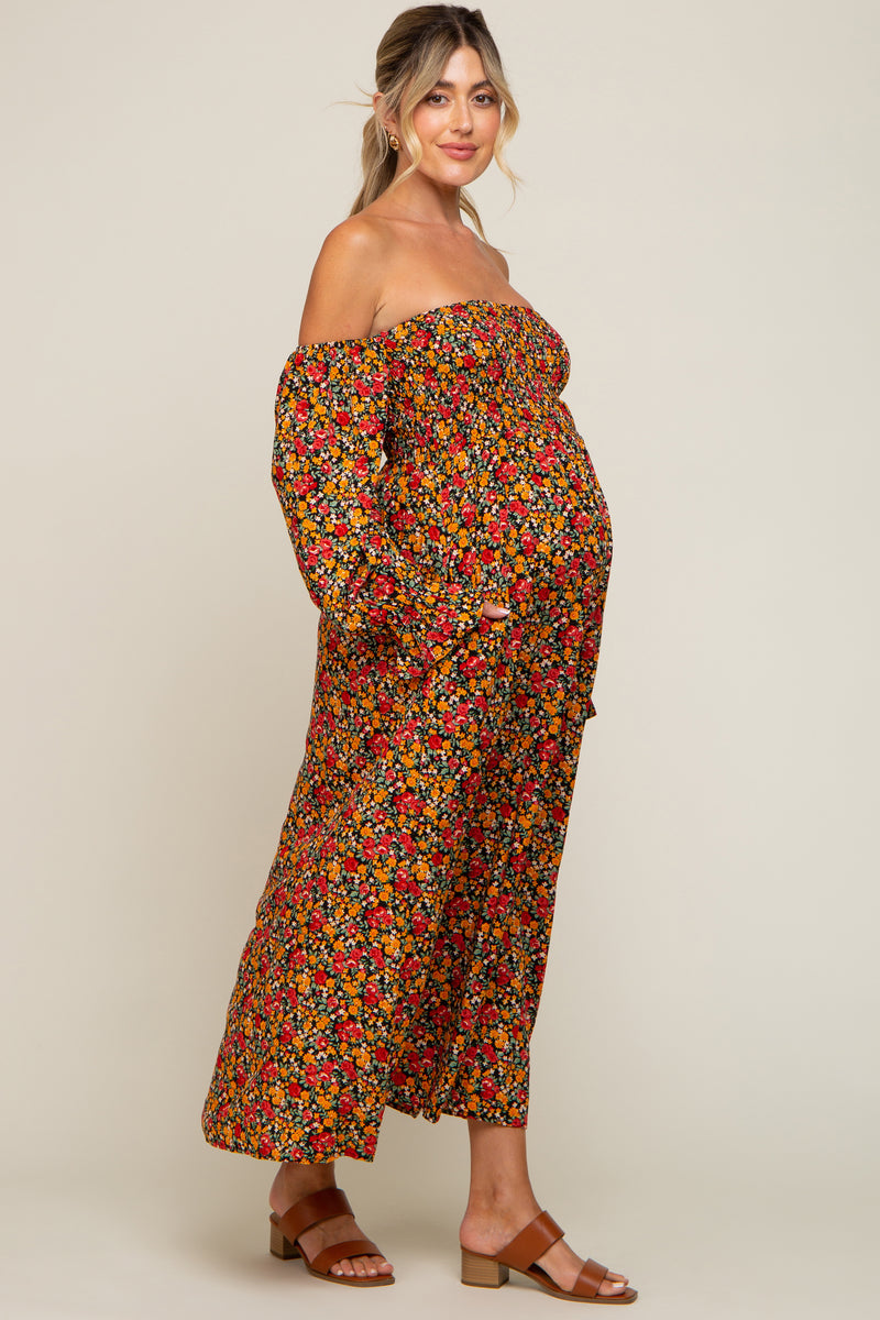 Red Floral Long Sleeve Maternity Maxi Dress – PinkBlush