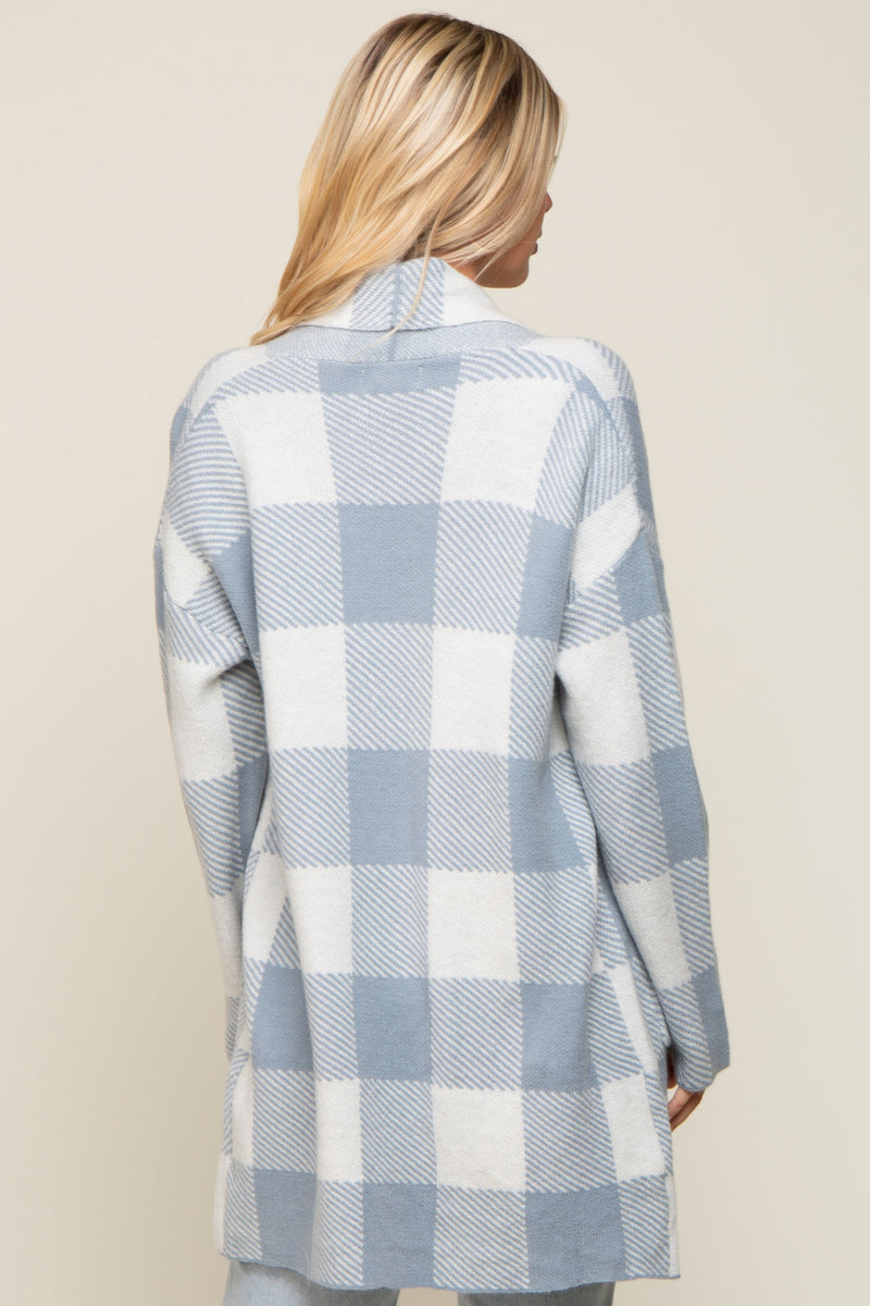 Light Blue Plaid Shawl Cardigan – PinkBlush
