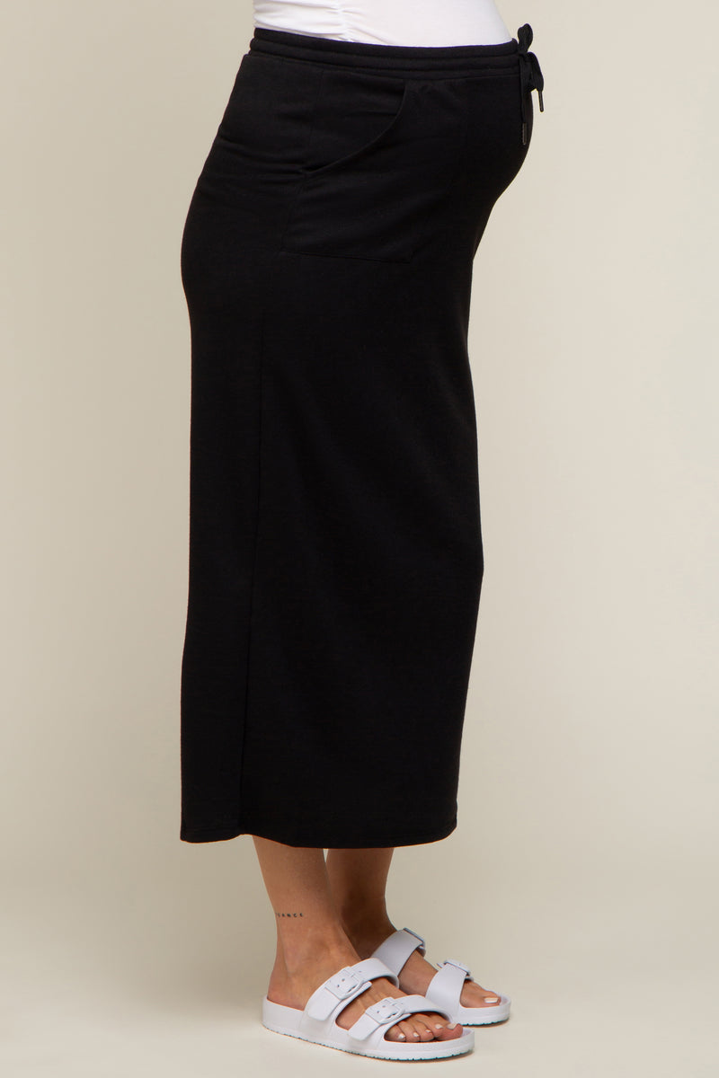 Black Fleece Drawstring Maternity Maxi Skirt – PinkBlush